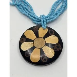 Jewelry | Boho Multi Strand Blue Seed Bead Necklace Coconut Shell ...
